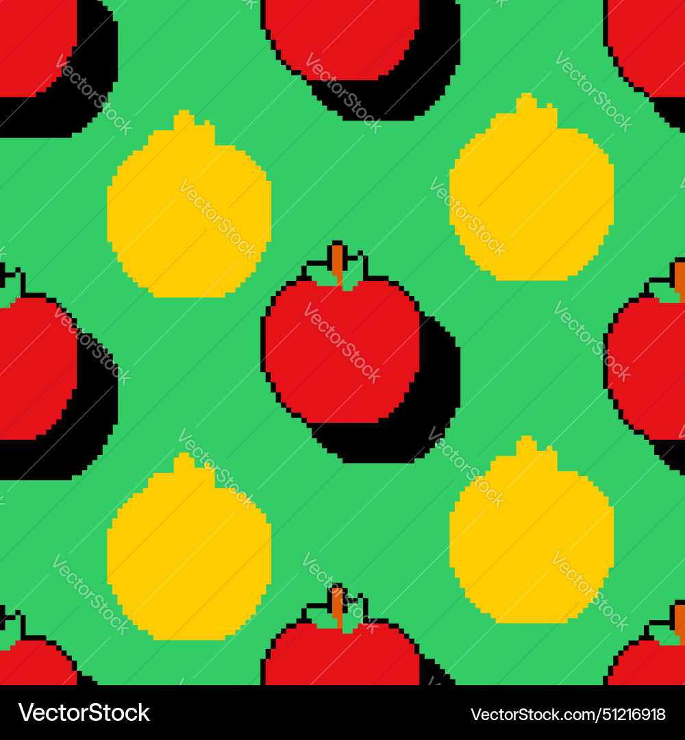 Apple pixel art pattern seamless pixelated fruit Vector Image