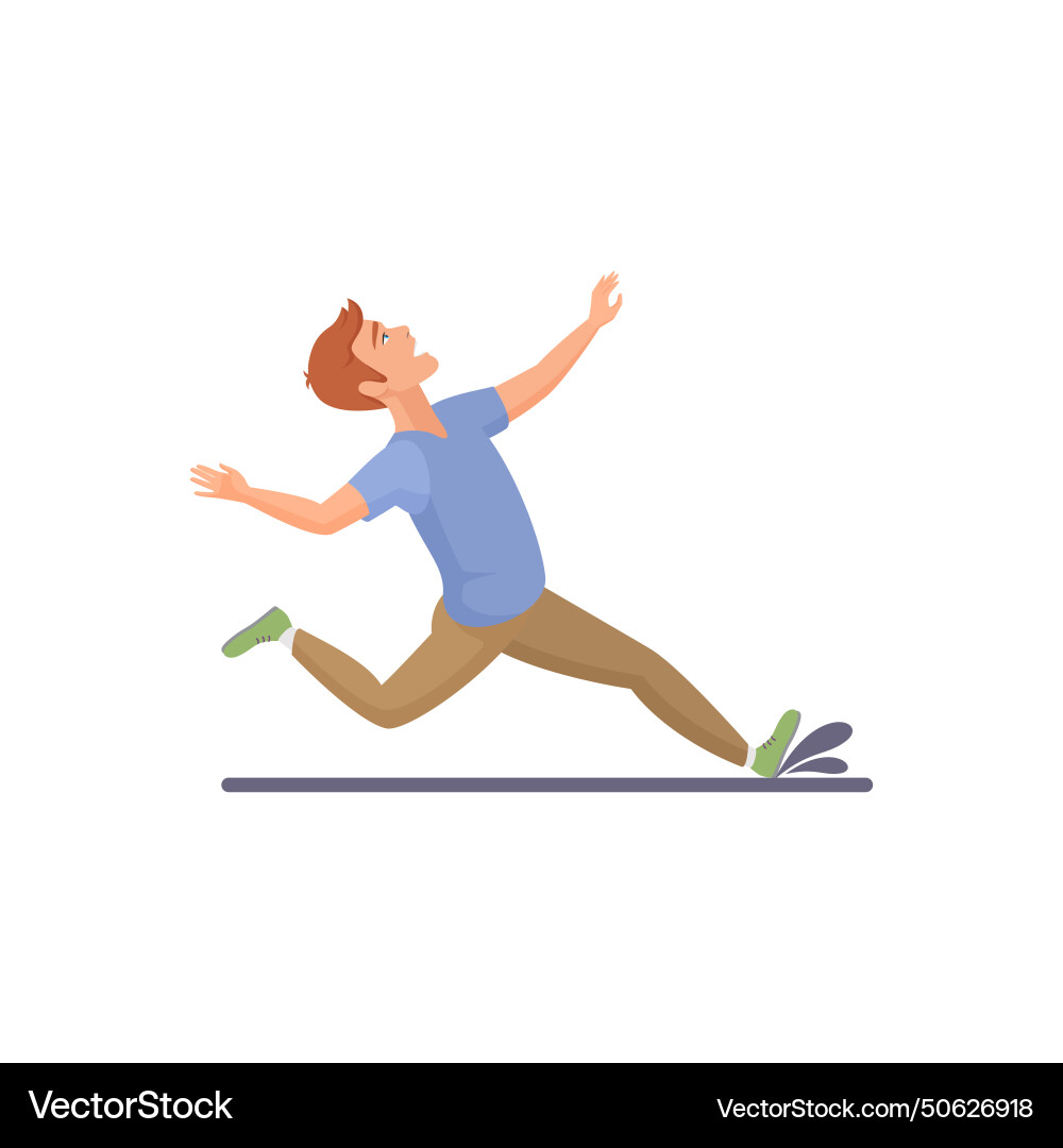 Careless man running on slippery wet road Vector Image
