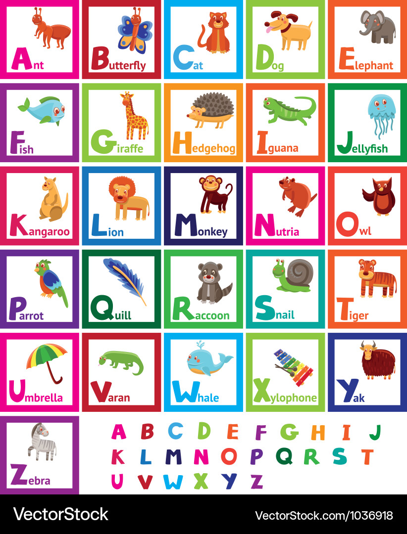 Cartoon alphabet with funny animals Royalty Free Vector