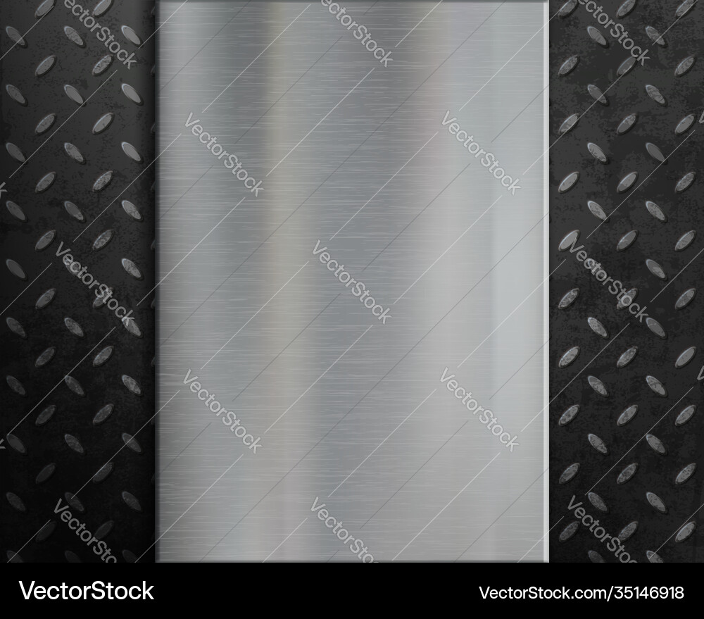 Polished metal empty plate on a iron background Vector Image