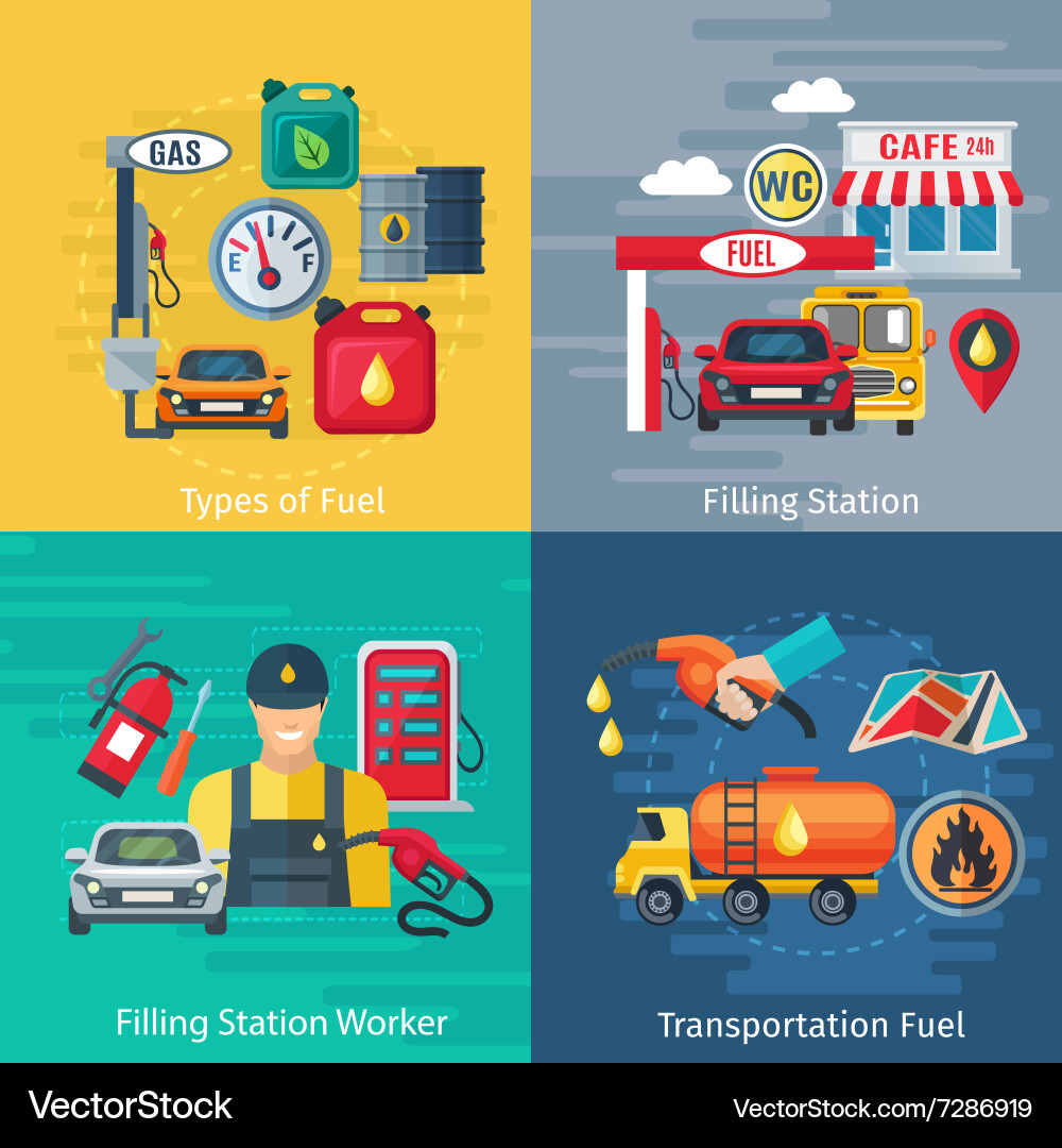 Fuel station concept icons set Royalty Free Vector Image