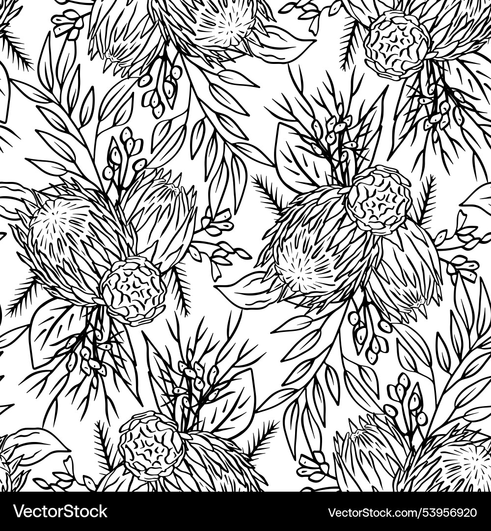 Black and white seamless pattern with line art Vector Image