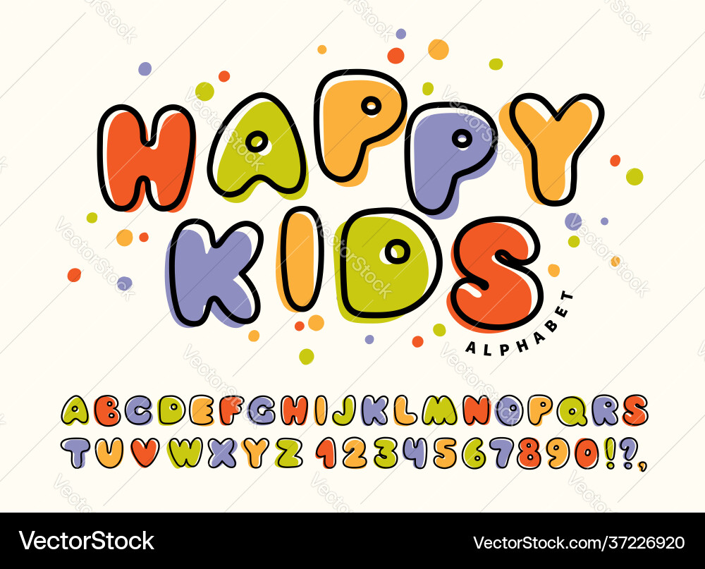 Happy kids funny alphabet colorful font Royalty Free Vector