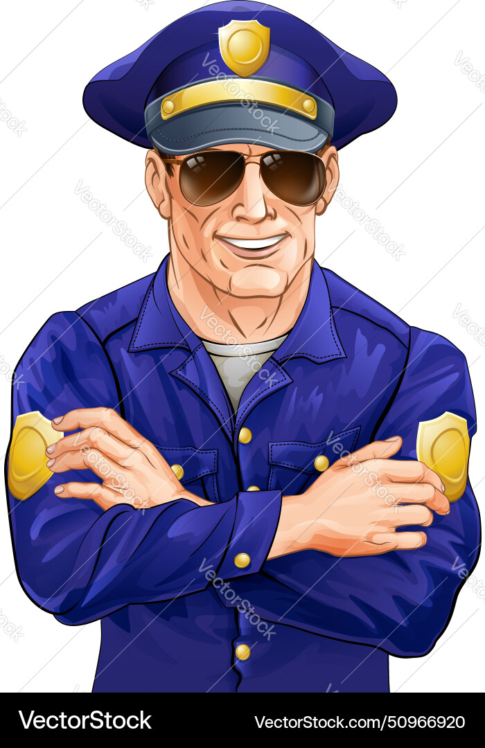 Happy policeman with sunglasses Royalty Free Vector Image