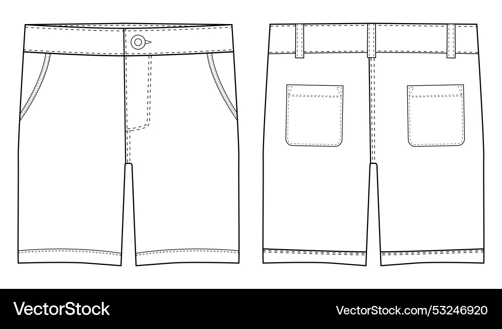 Mens cargo shorts flat sketch Royalty Free Vector Image
