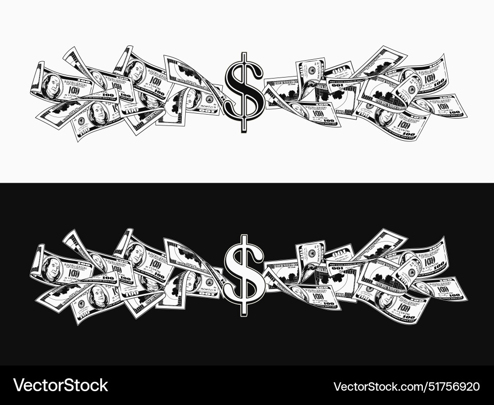 Money horizontal banner with 100 dollar notes Vector Image