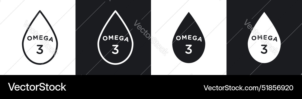 Omega 3 icon set in black and white filld Vector Image