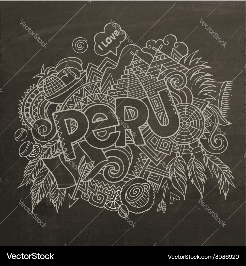 Peru hand lettering and doodles elements Vector Image