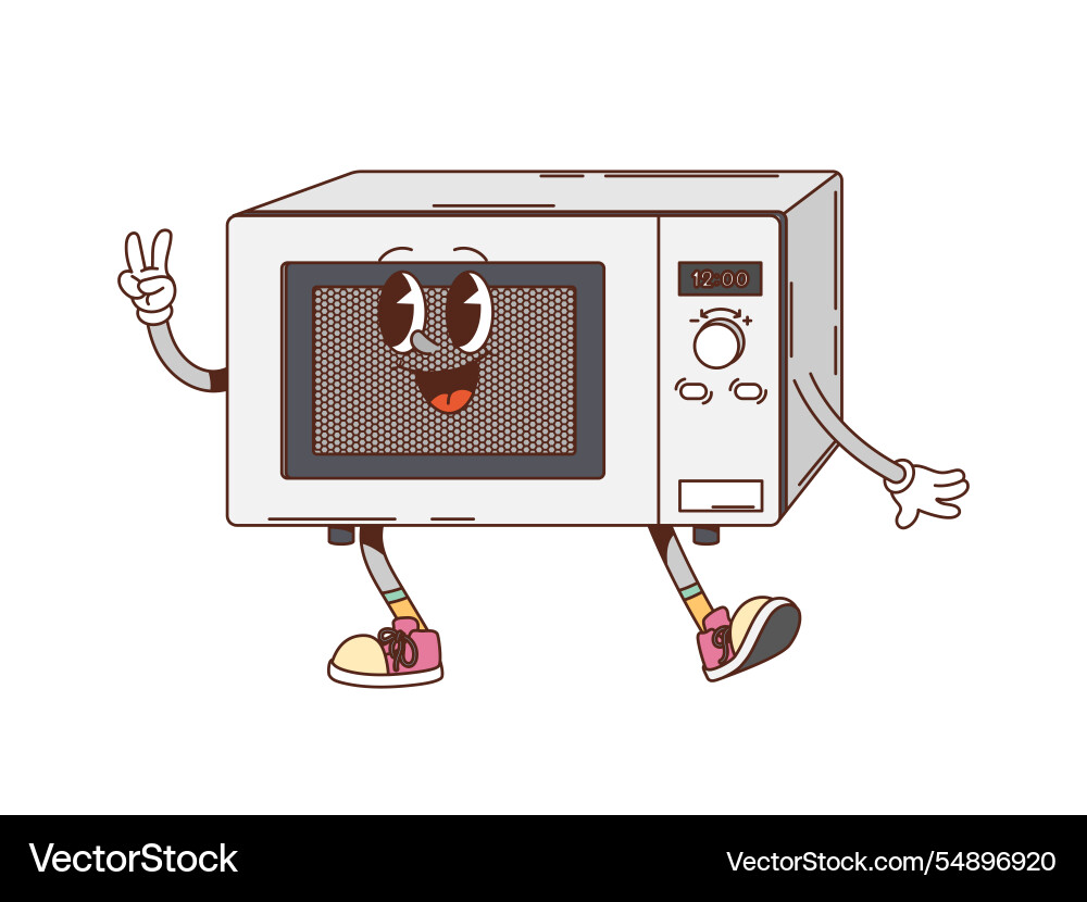 Retro groovy microwave oven cartoon character Vector Image