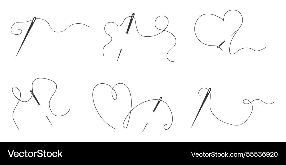 Set needle with thread doodle simple icon line Vector Image