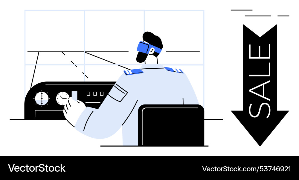 Air traffic controller at work with large sale Vector Image