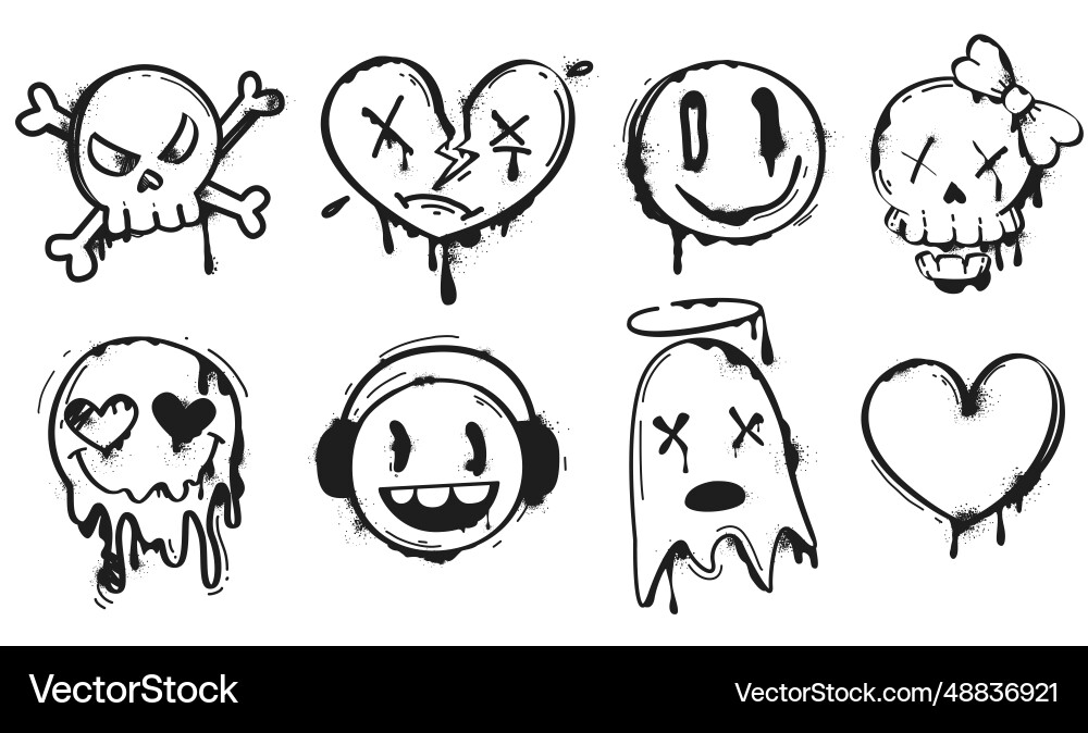 Black spray paint graffiti emoji face emoticon Vector Image