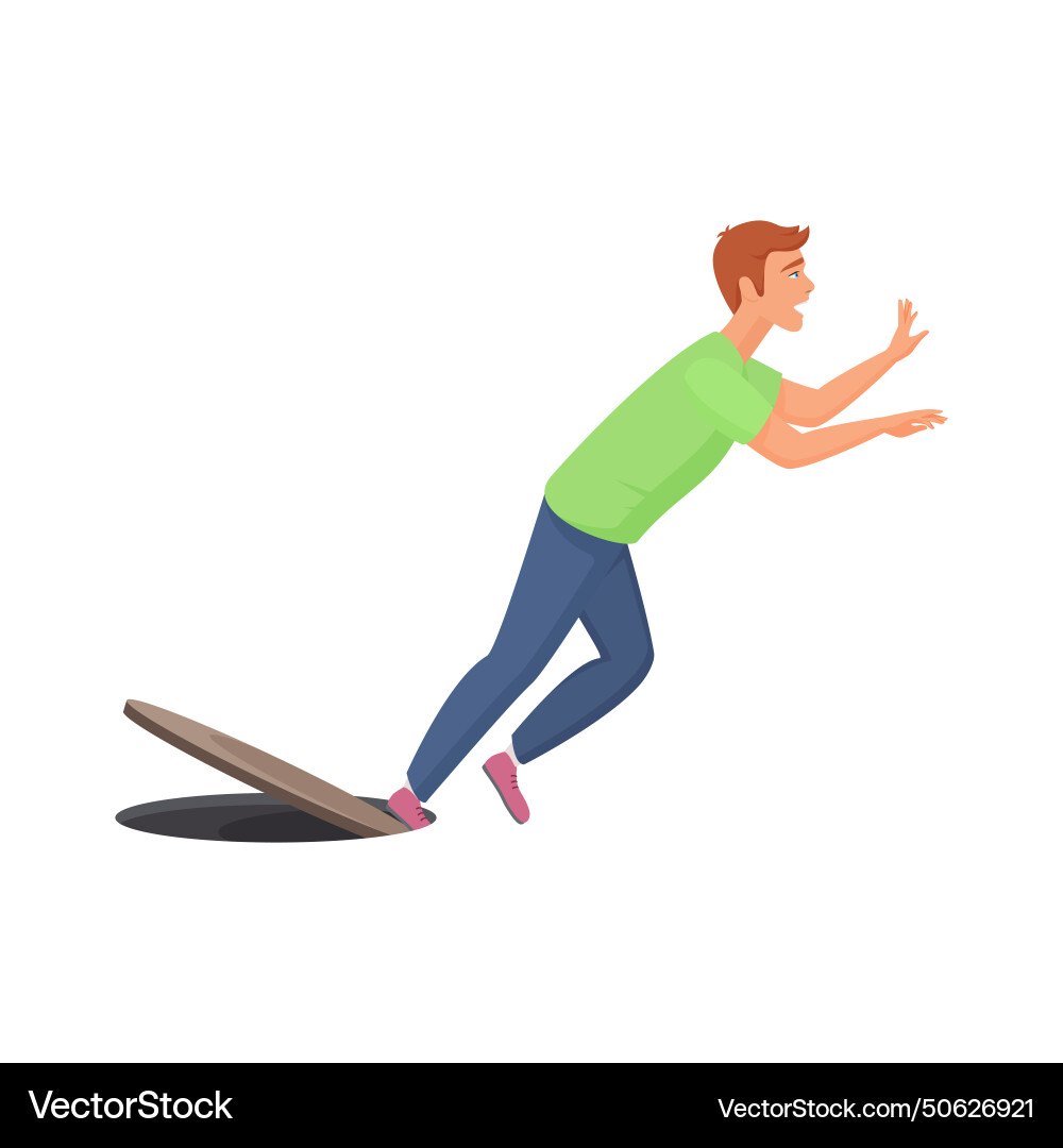 Man tripping over open manhole cover person Vector Image