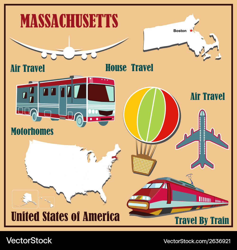 Massachusetts Travel Map Royalty Free Vector Image