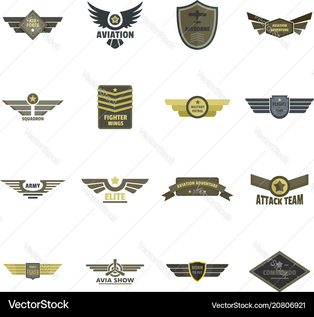 Military Air Force Logo Icons - Flat Style Vector Image