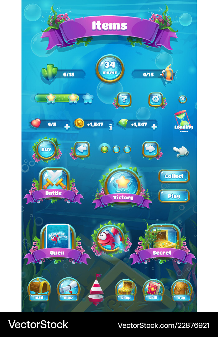 Underwater Mobile Game Screen Royalty Free Vector Image