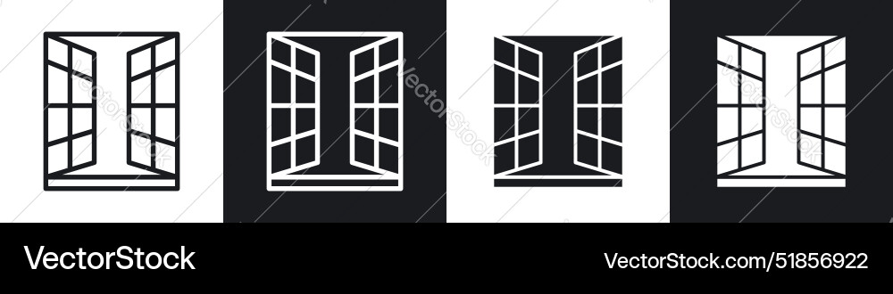 Open window icon set in black and white filld Vector Image