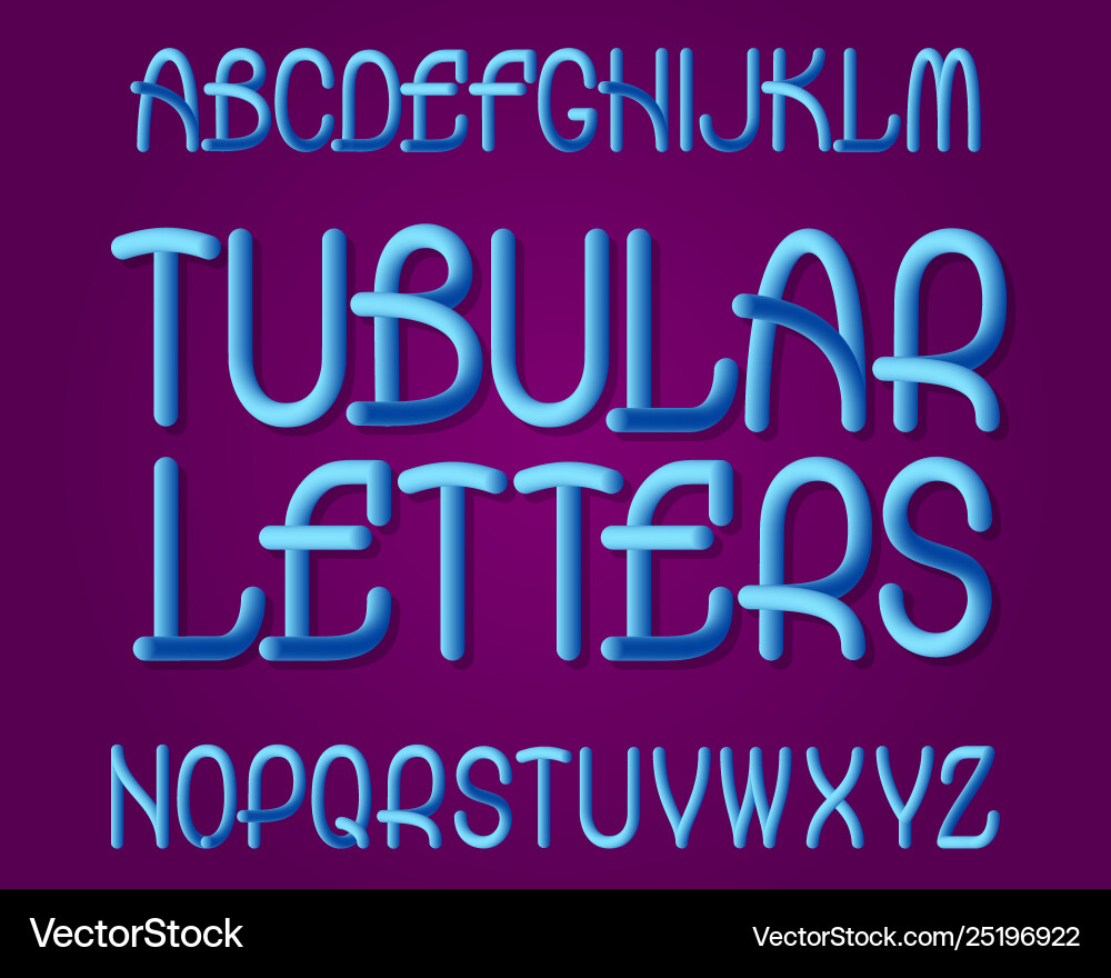 Tubular letters typeface gradient plastic font Vector Image