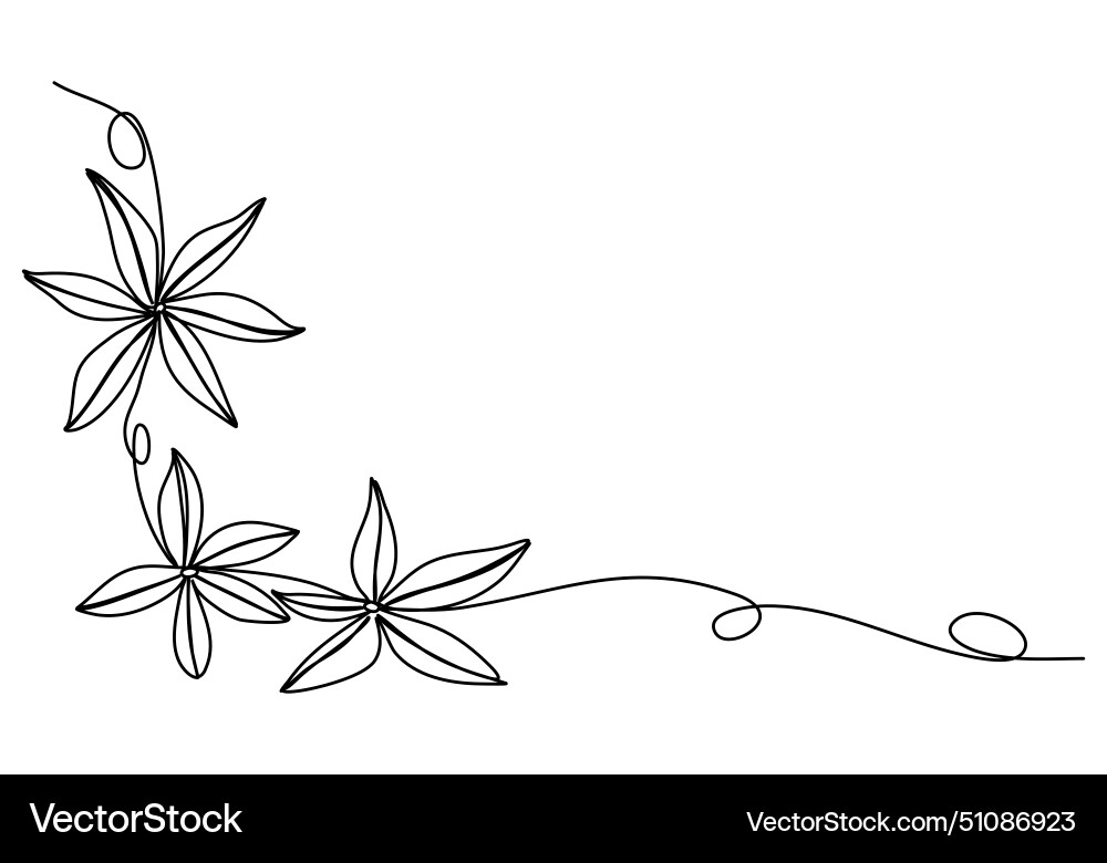 Flower corner frame one line drawing Royalty Free Vector