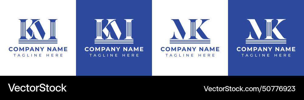 Letters mk and km pillar logo set suitable Vector Image