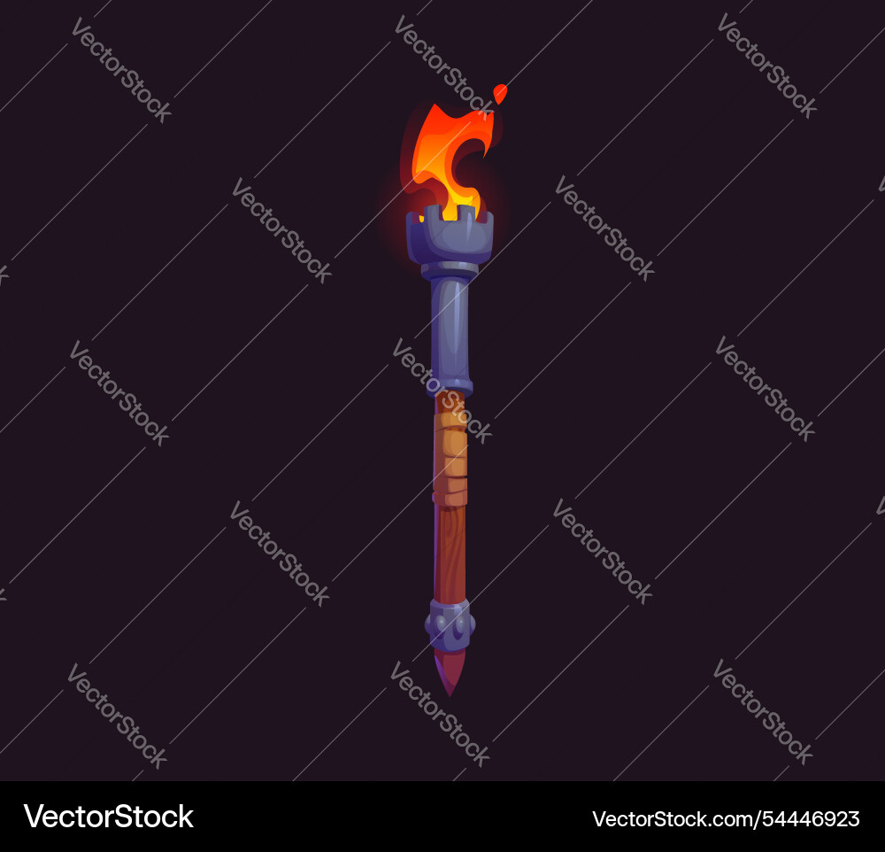Medieval fire torch cartoon game asset gui icon Vector Image