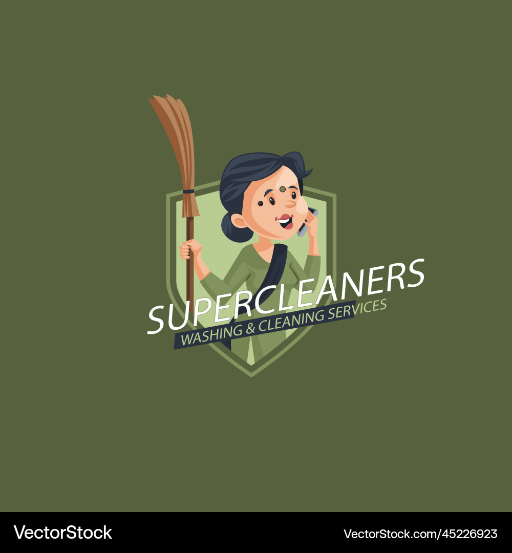 Super cleaners mascot logo Royalty Free Vector Image