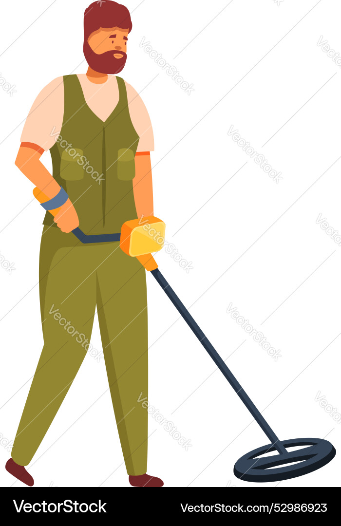 Treasure hunter walking and using metal detector Vector Image