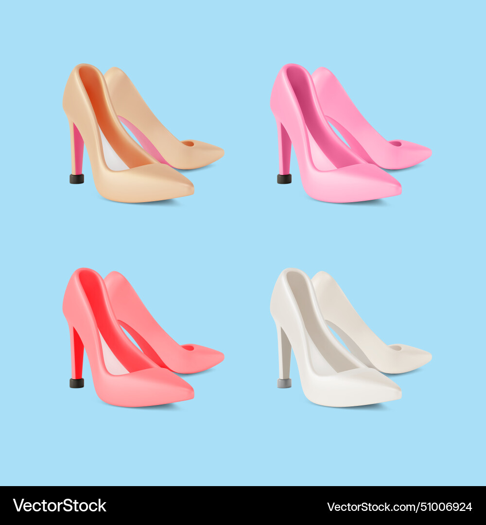 3d bright different color heels cartoon design Vector Image