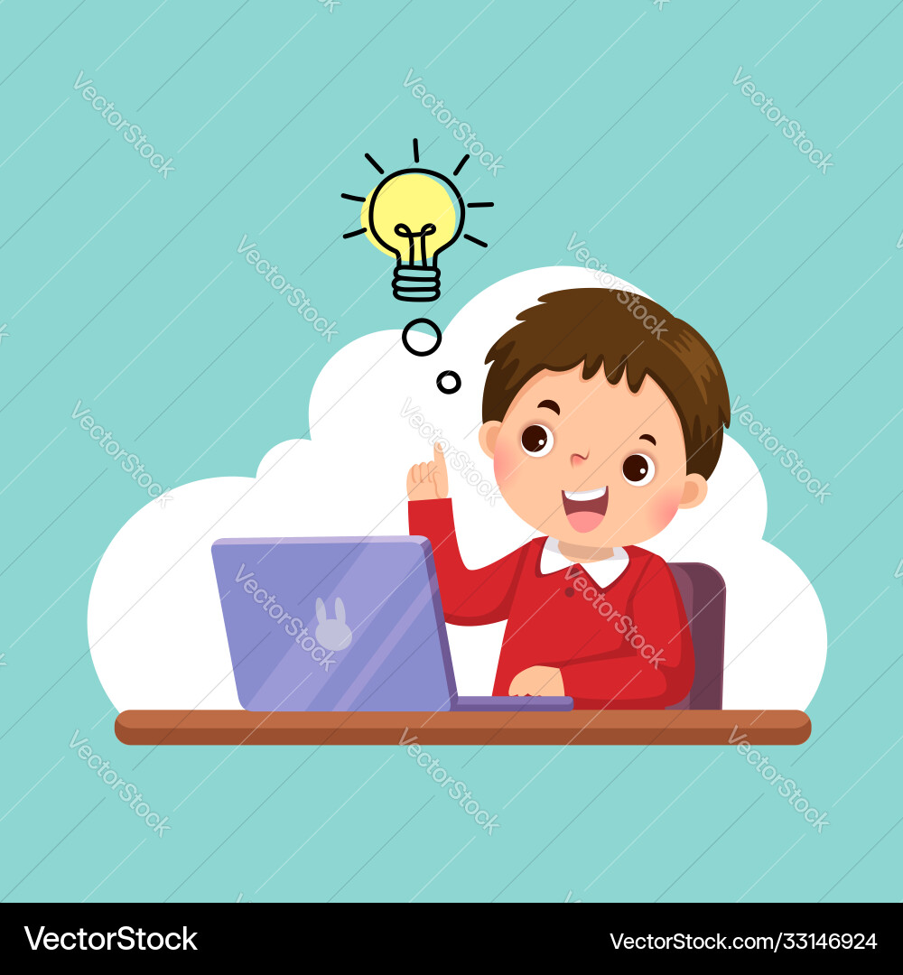 A cartoon boy with his laptop Royalty Free Vector Image