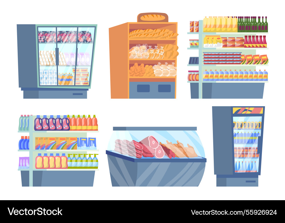 Cartoon color different supermarket refrigerator Vector Image