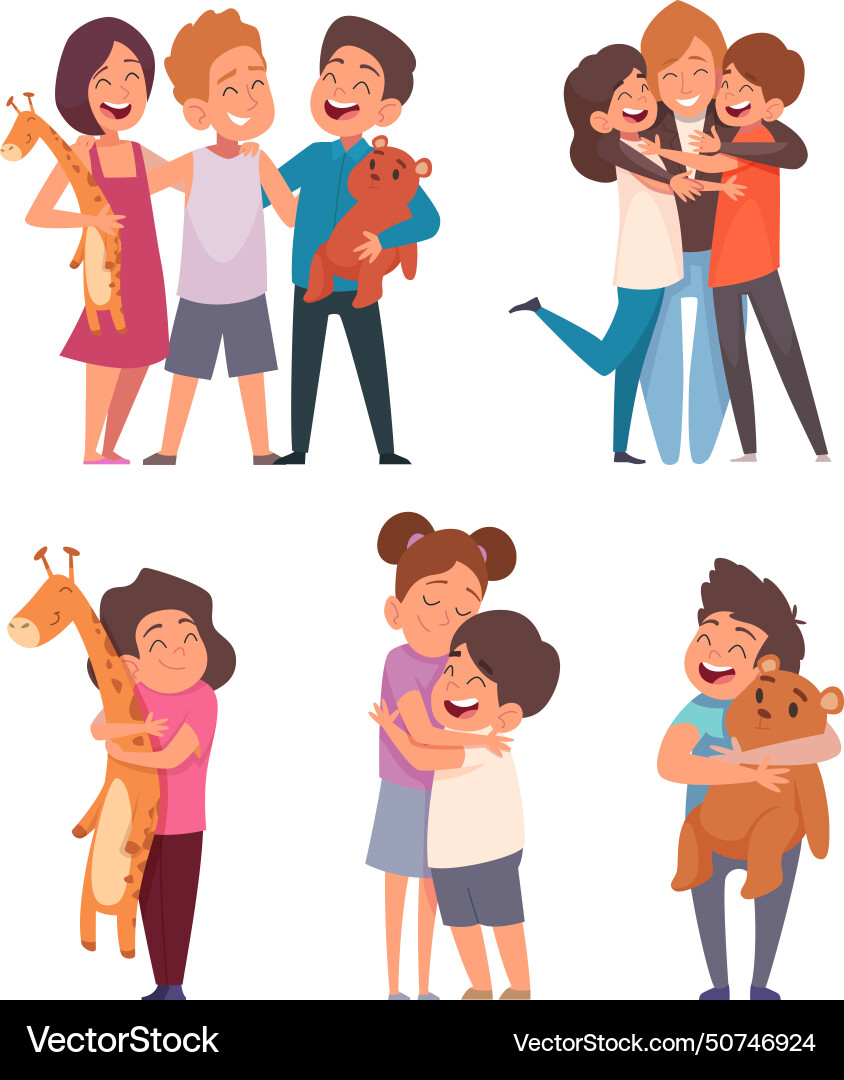 Kids hugs happy parents hugging Royalty Free Vector Image
