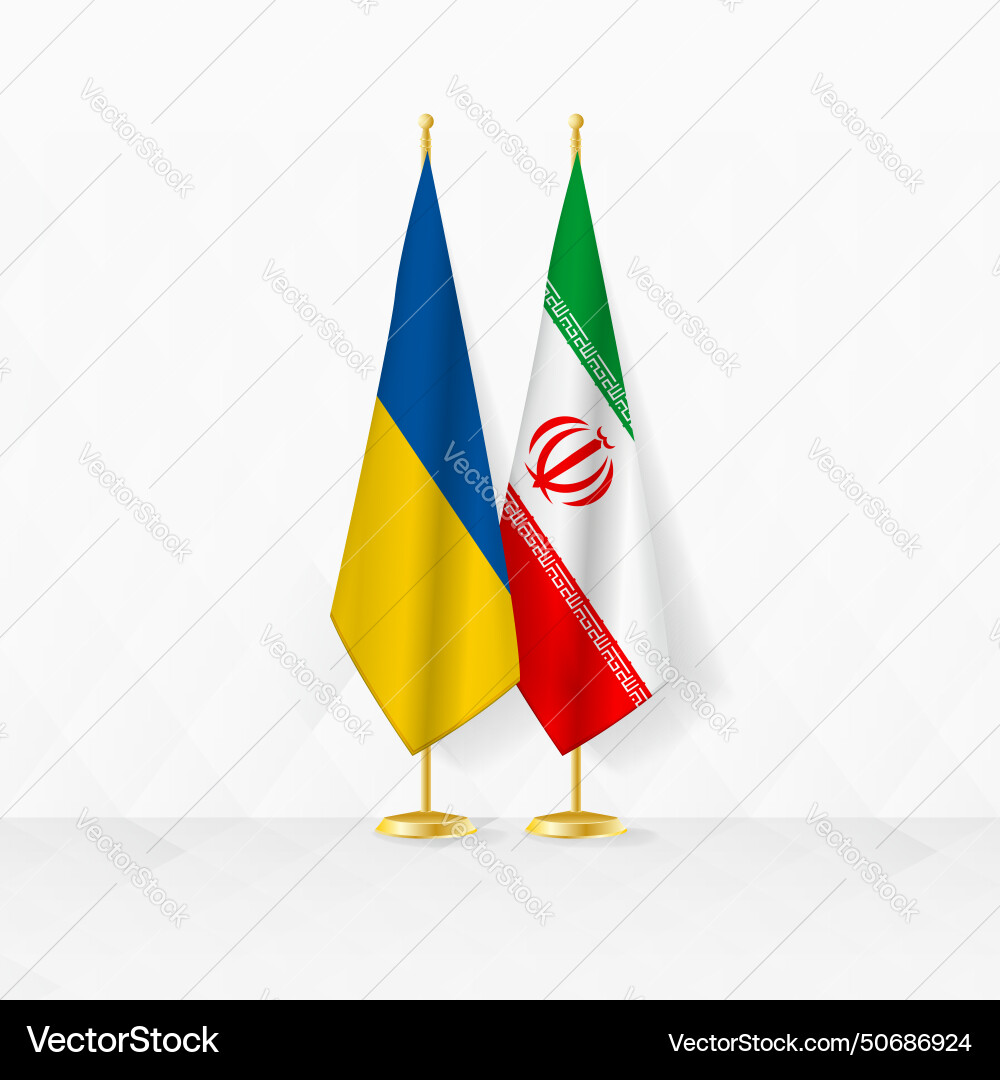 Ukraine and iran flags on flag stand Royalty Free Vector