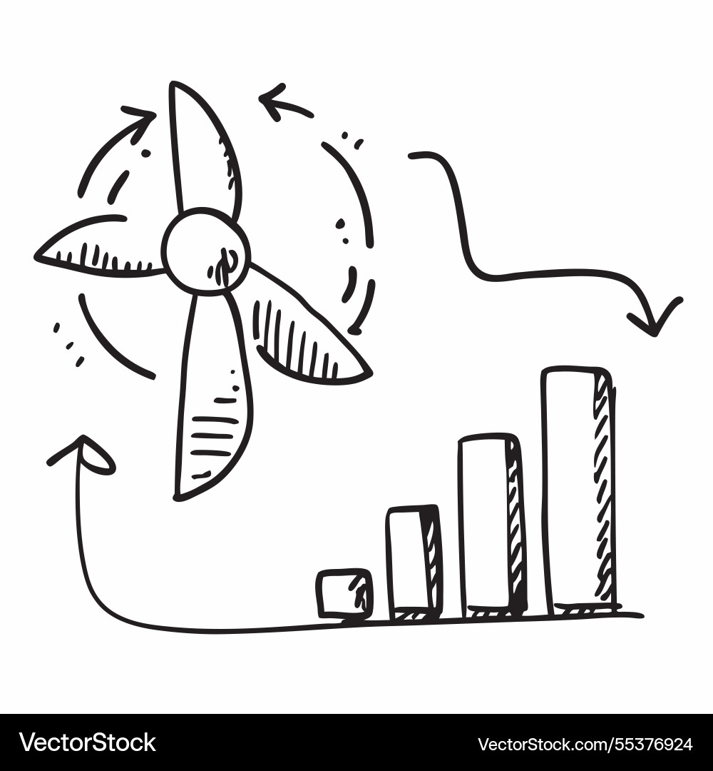 Wind turbine and bar graph concept Royalty Free Vector Image