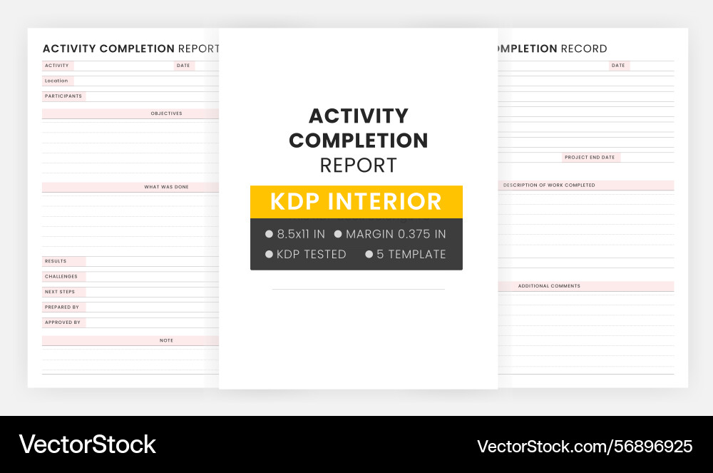 Activity completion report template printable Vector Image