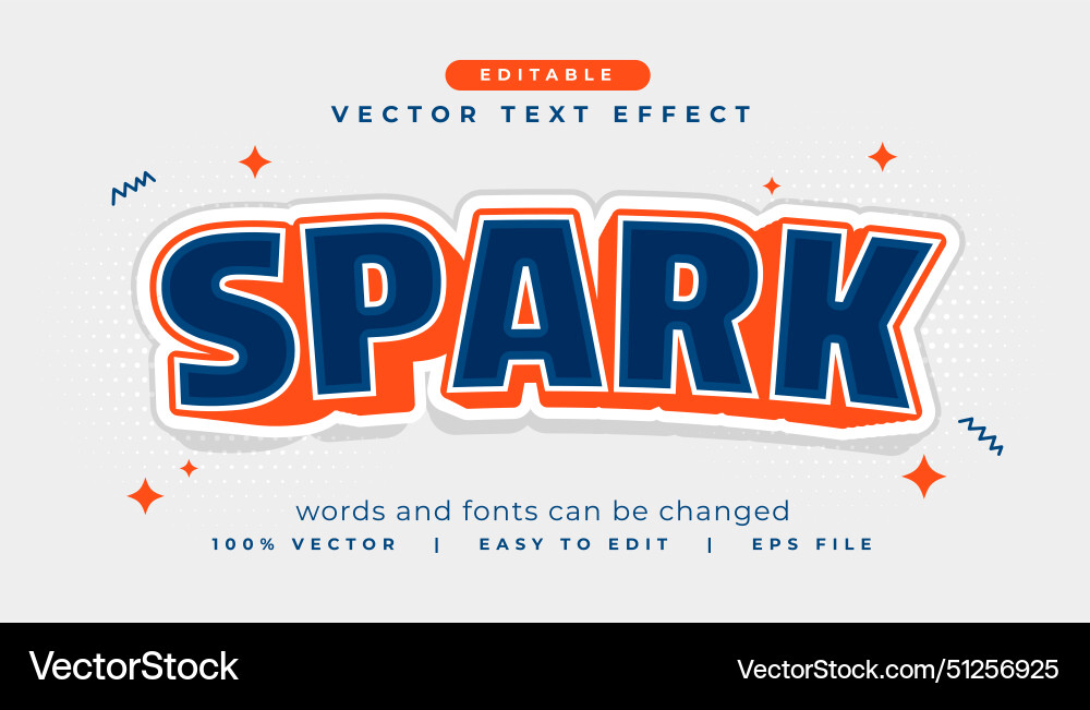 Comic style spark editable tile text effect Vector Image