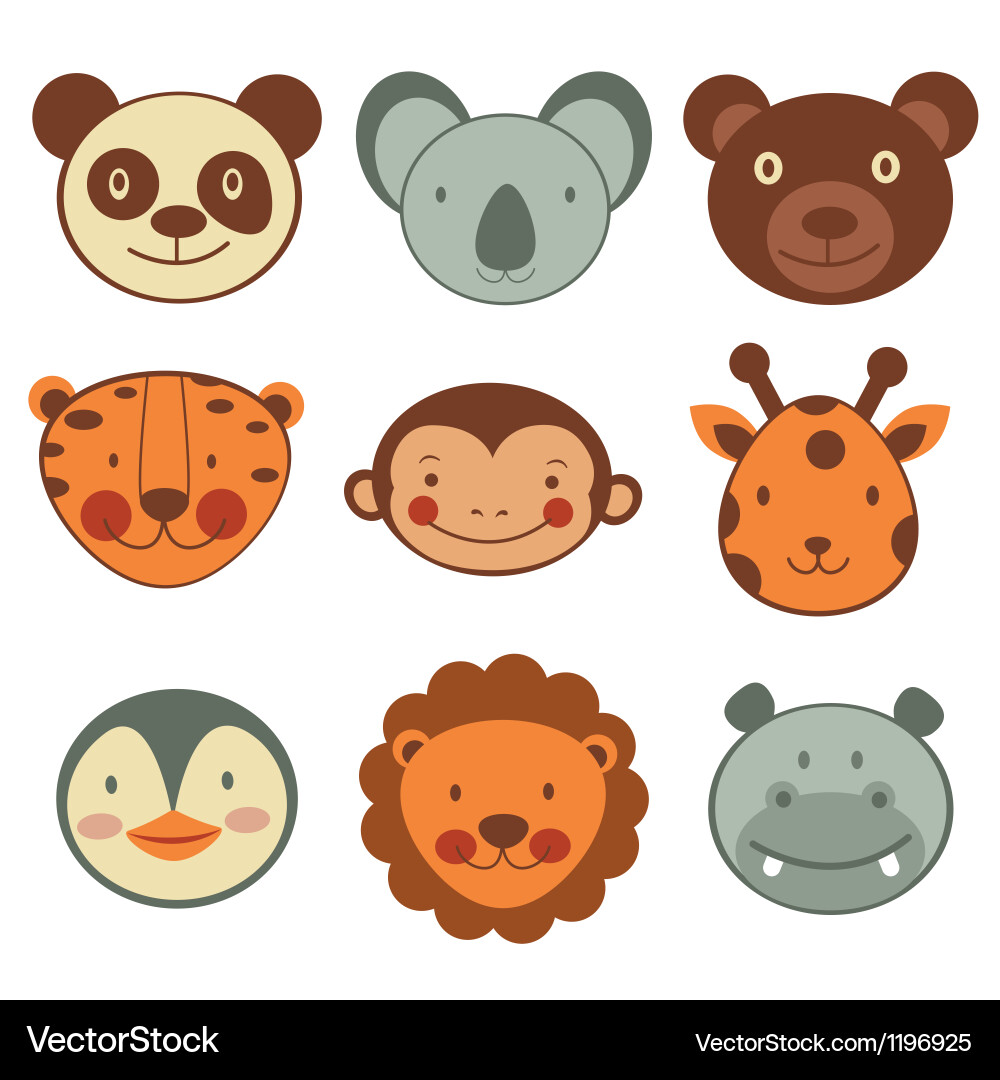 Cute Animal Head Icons Collection Royalty Free Vector Image