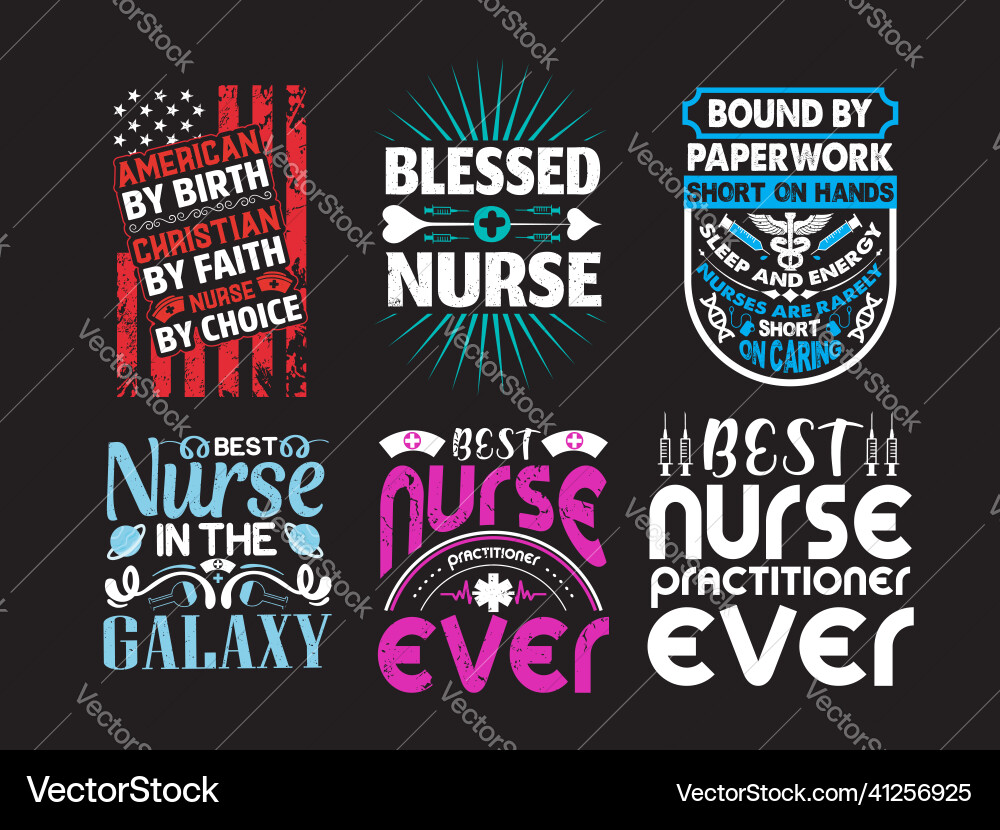 Nurse lettering quotes design bundle Royalty Free Vector