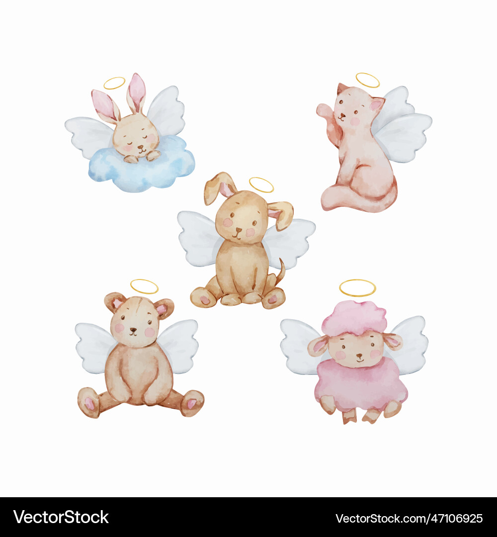 Watercolor Baby Angels Easter Set Royalty Free Vector Image