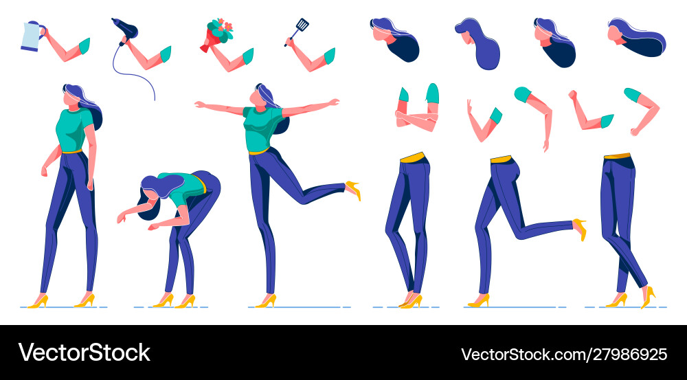 Woman character animation kit in various position Vector Image