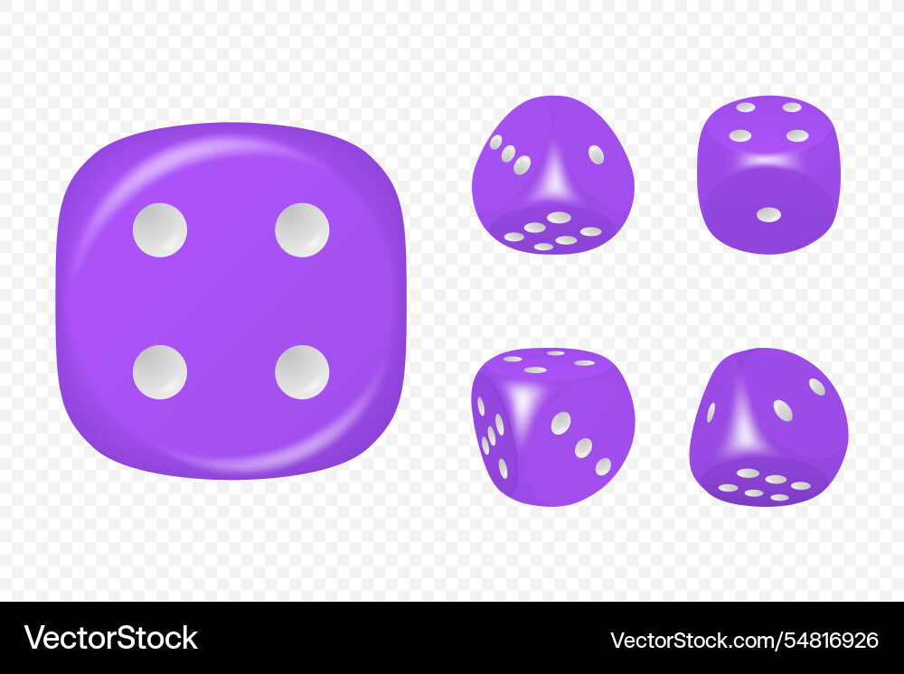 3d realistic purple game dice with white dots set Vector Image