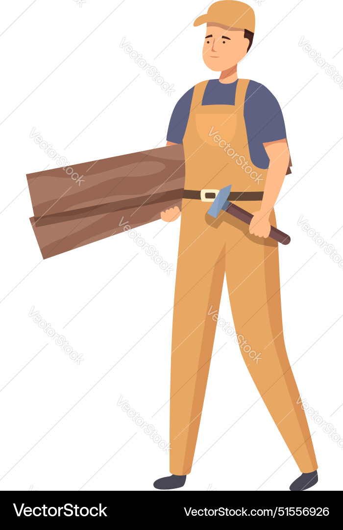 Construction worker is walking and carrying Vector Image