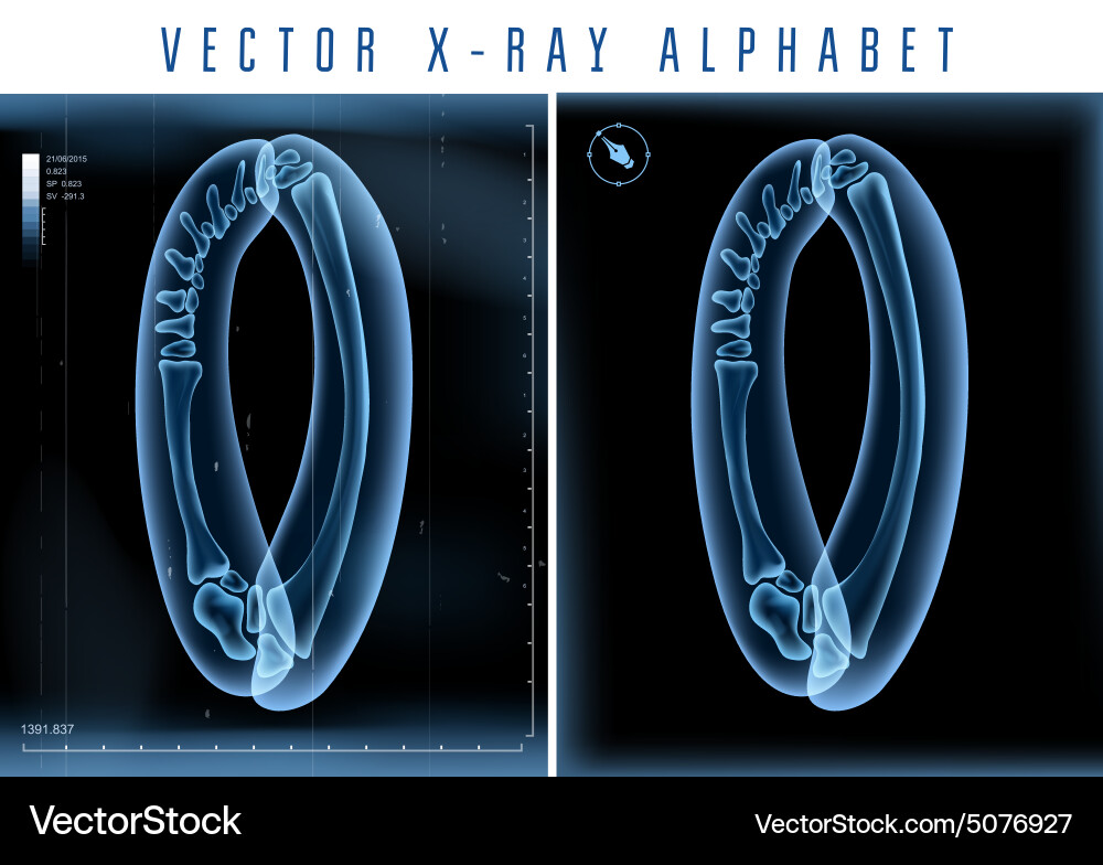 Blue 3d x ray style alphabet Royalty Free Vector Image