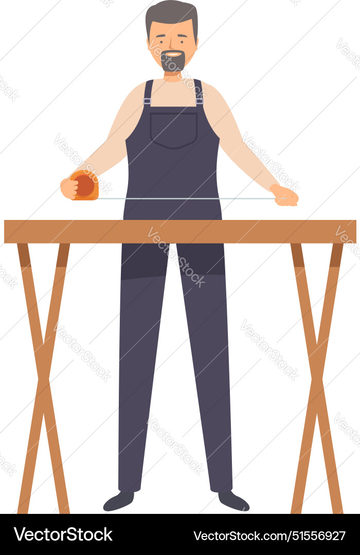 Carpenter is measuring a wooden plank Royalty Free Vector