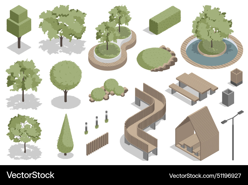 Green park isometric elements constructor mega Vector Image