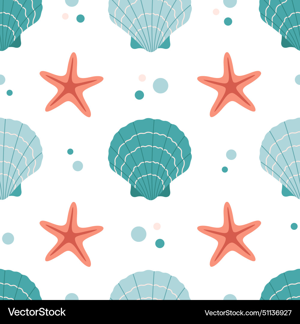 Seamless pattern with sea shells mollusks sea Vector Image