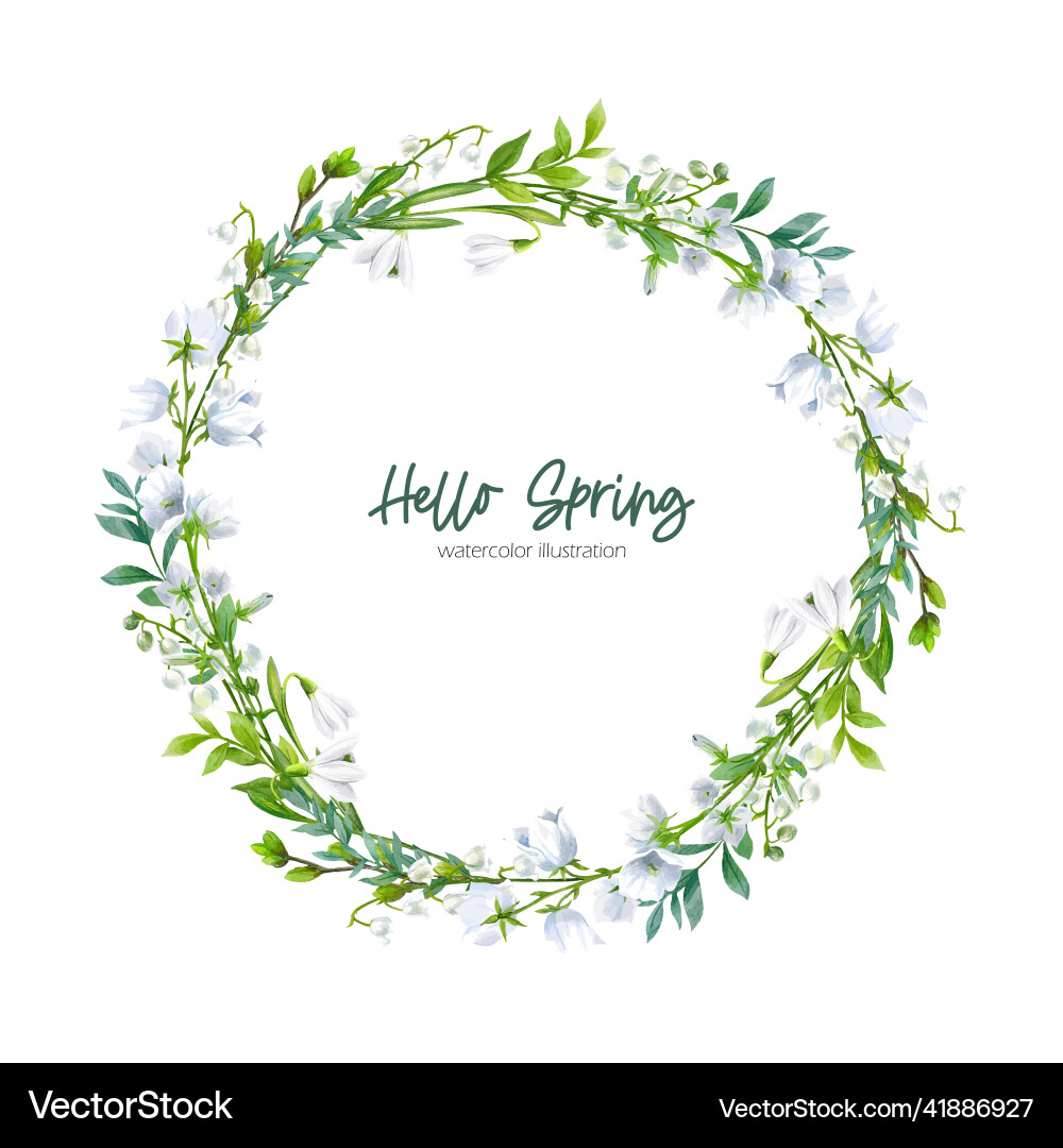 White spring floral wreath hand drawn Royalty Free Vector