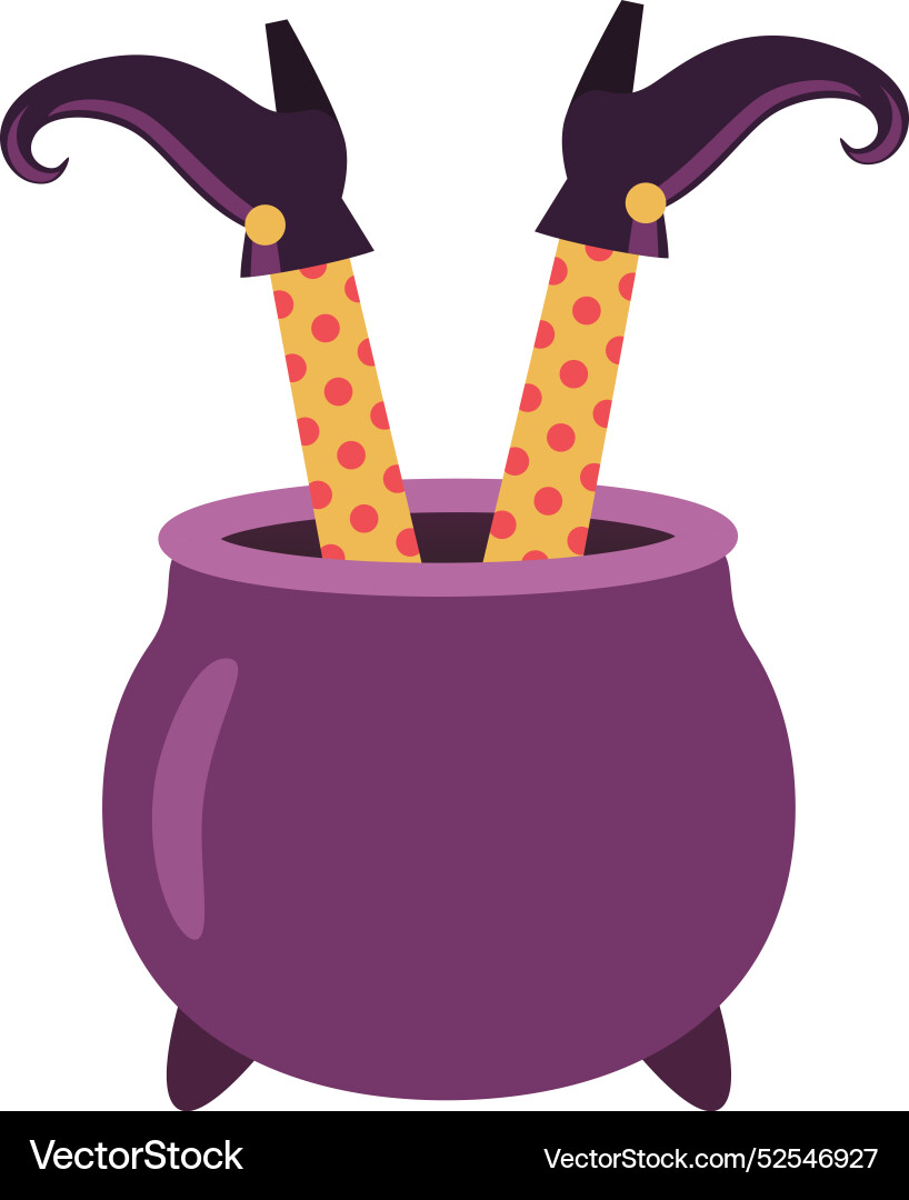 Witch legs in cauldron cartoon icon halloween Vector Image