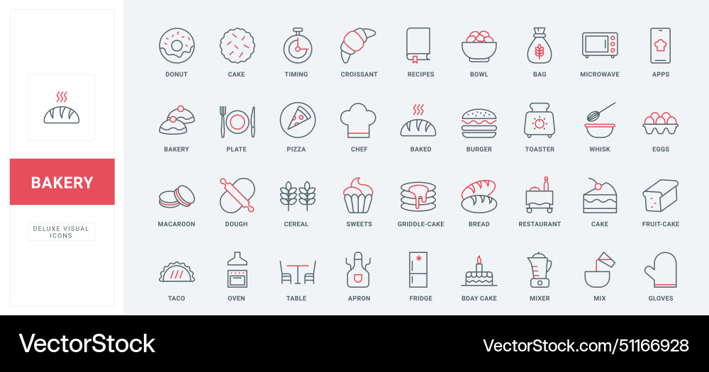 Bakery food oven and chefs tools cake muffin Vector Image