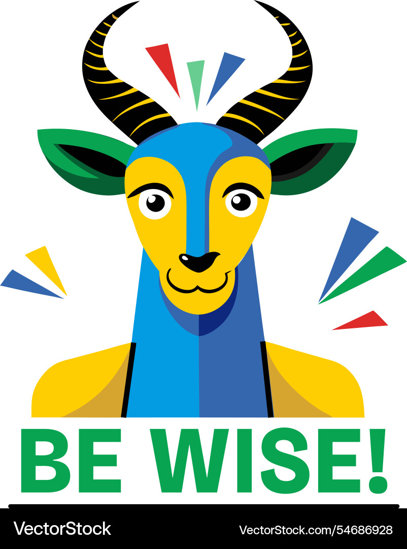 Be wise tragelaphus typographic flat sticker Vector Image
