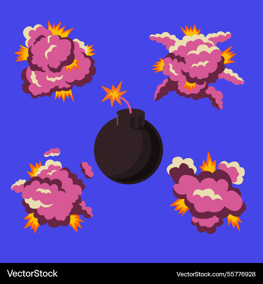 Cartoon set of bomb explosion effects Royalty Free Vector